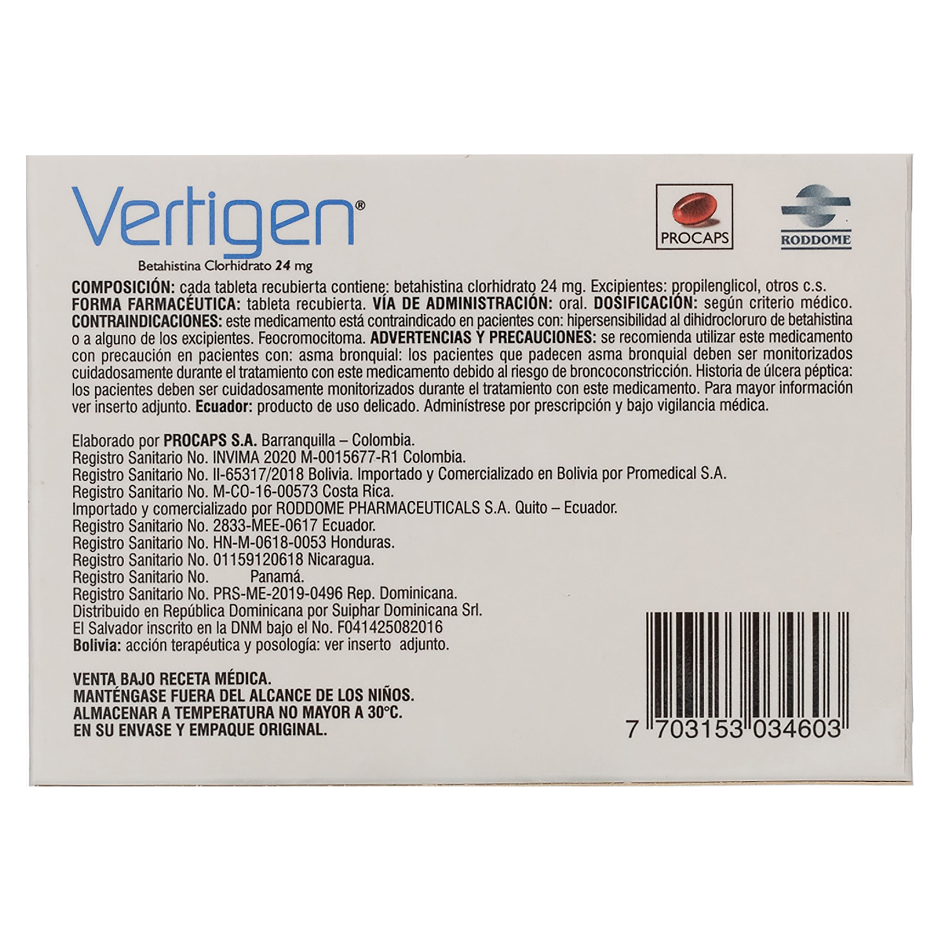Comprar Vertigen 24 Mg X30 Tabletas | Walmart Costa Rica