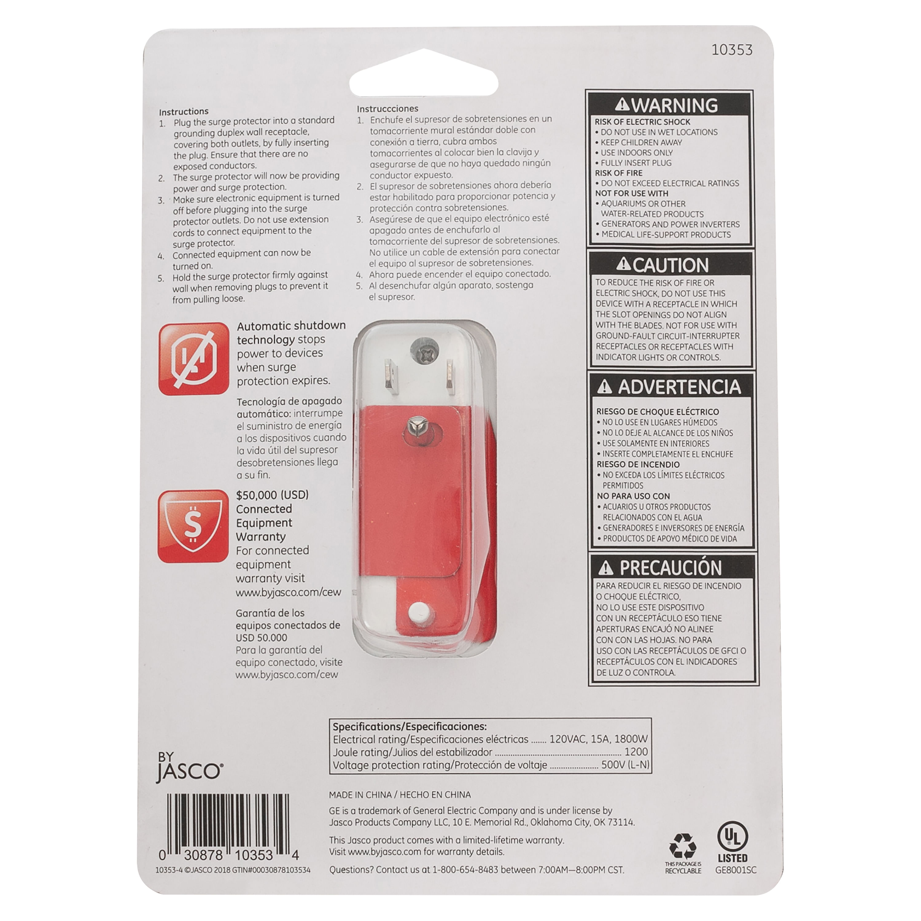 Comprar Ge Protector Picos 6 Tomas 1500J Pared | Walmart Costa Rica ...