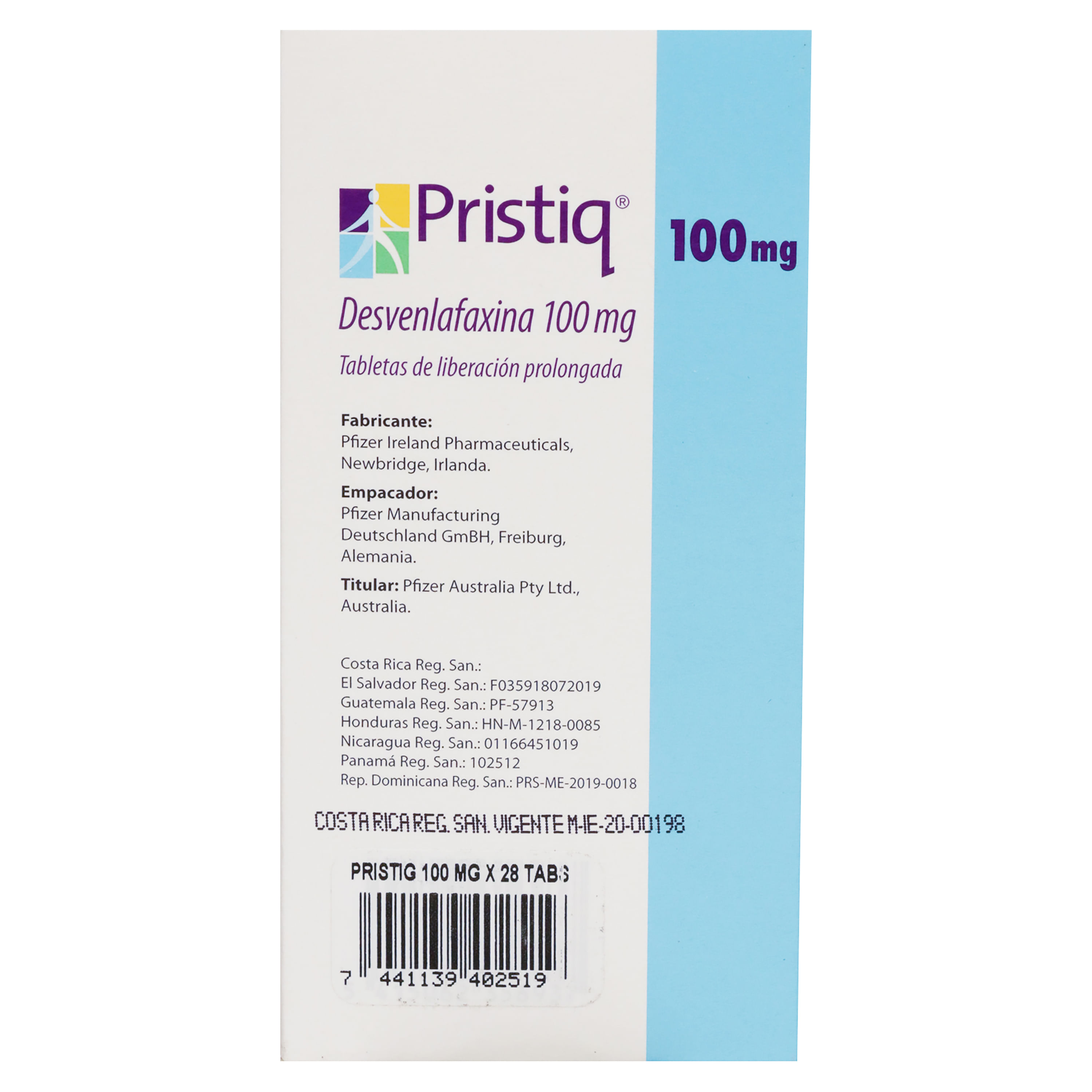 Pristiq Pfizer 100 Mg X 28 Tabletas