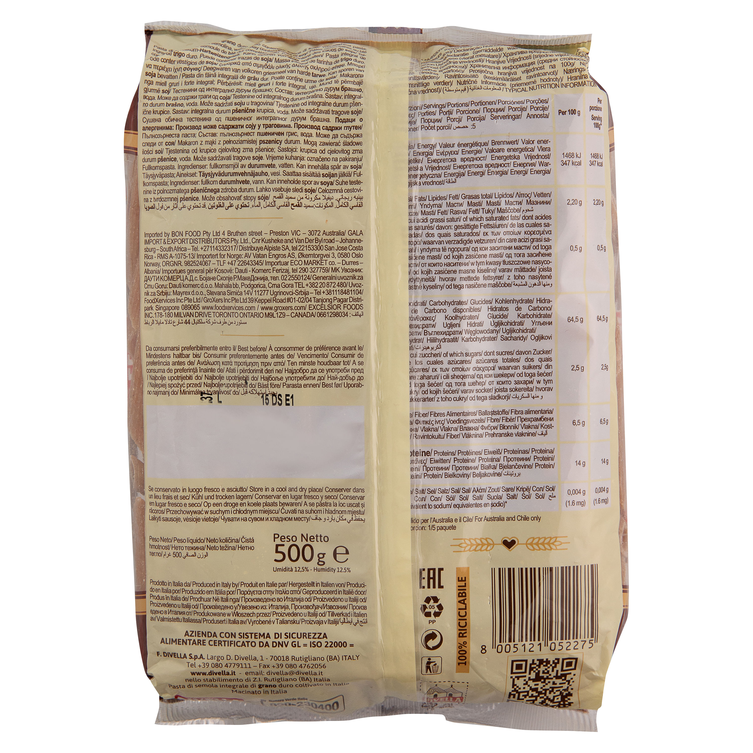 Comprar Pasta Divella penne ziti rigate no.27 integral - 500 g ...