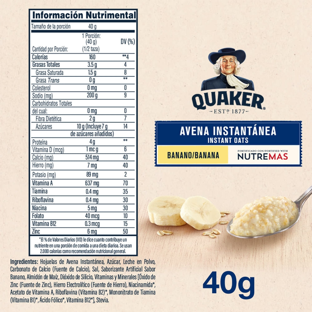 Comprar Avena Quaker Instantánea Banano - 40 g | Walmart Costa Rica ...