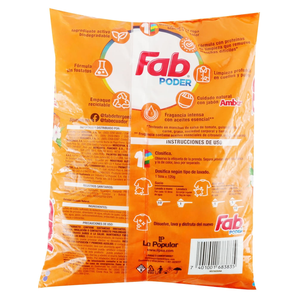 Comprar Detergente en Polvo Fab Ambar Natural - 800 g | Walmart Costa Rica