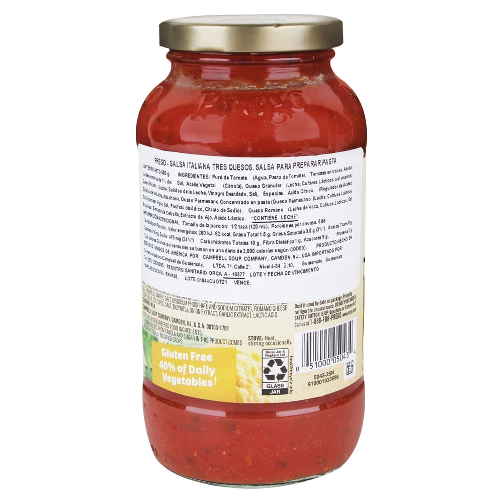 Comprar Salsa Prego De Tomate Tres Queso - 680 g | Walmart Costa Rica ...