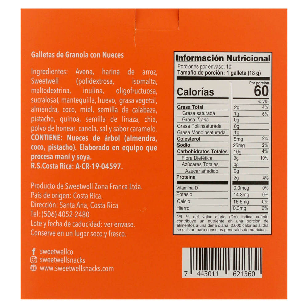 Comprar Galleta Sweet Well granola Libre De Azúcar - 180 g | Walmart ...