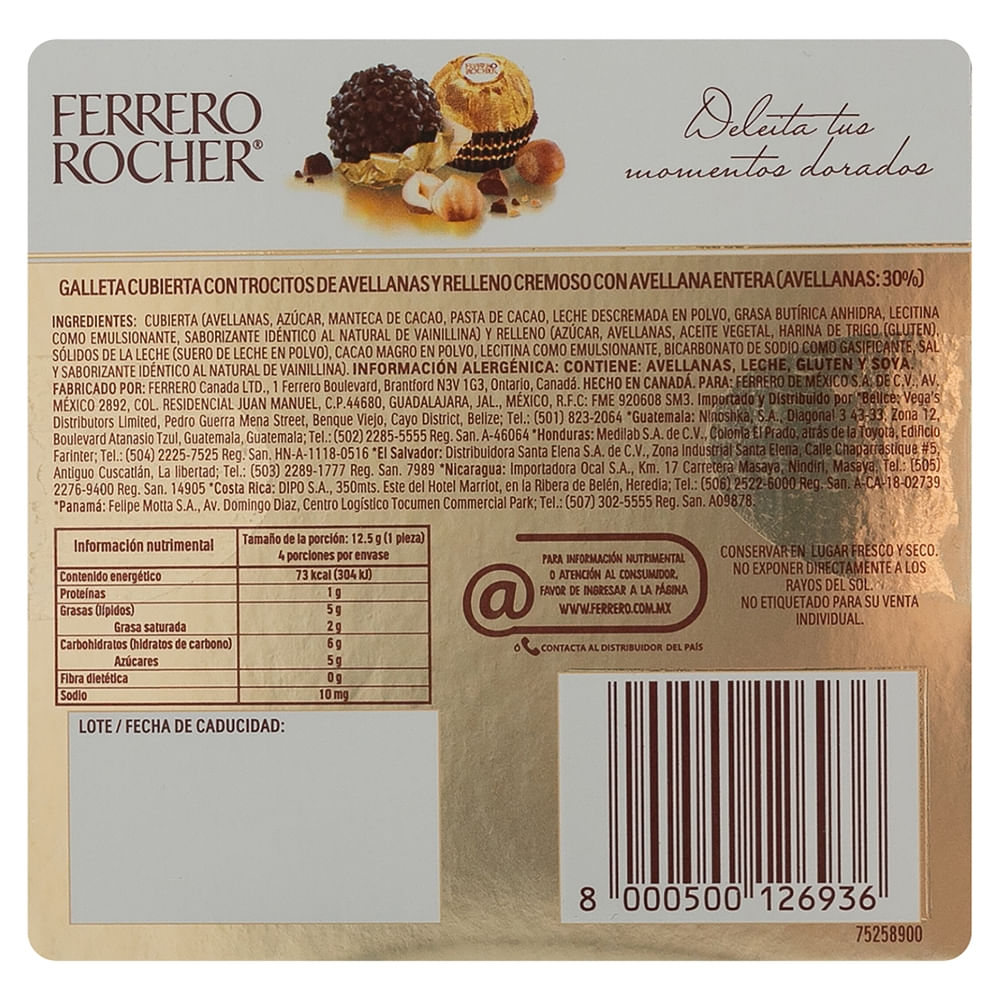 Comprar Chocolate Ferrero Rocher T4 - 50 g | Walmart Costa Rica ...