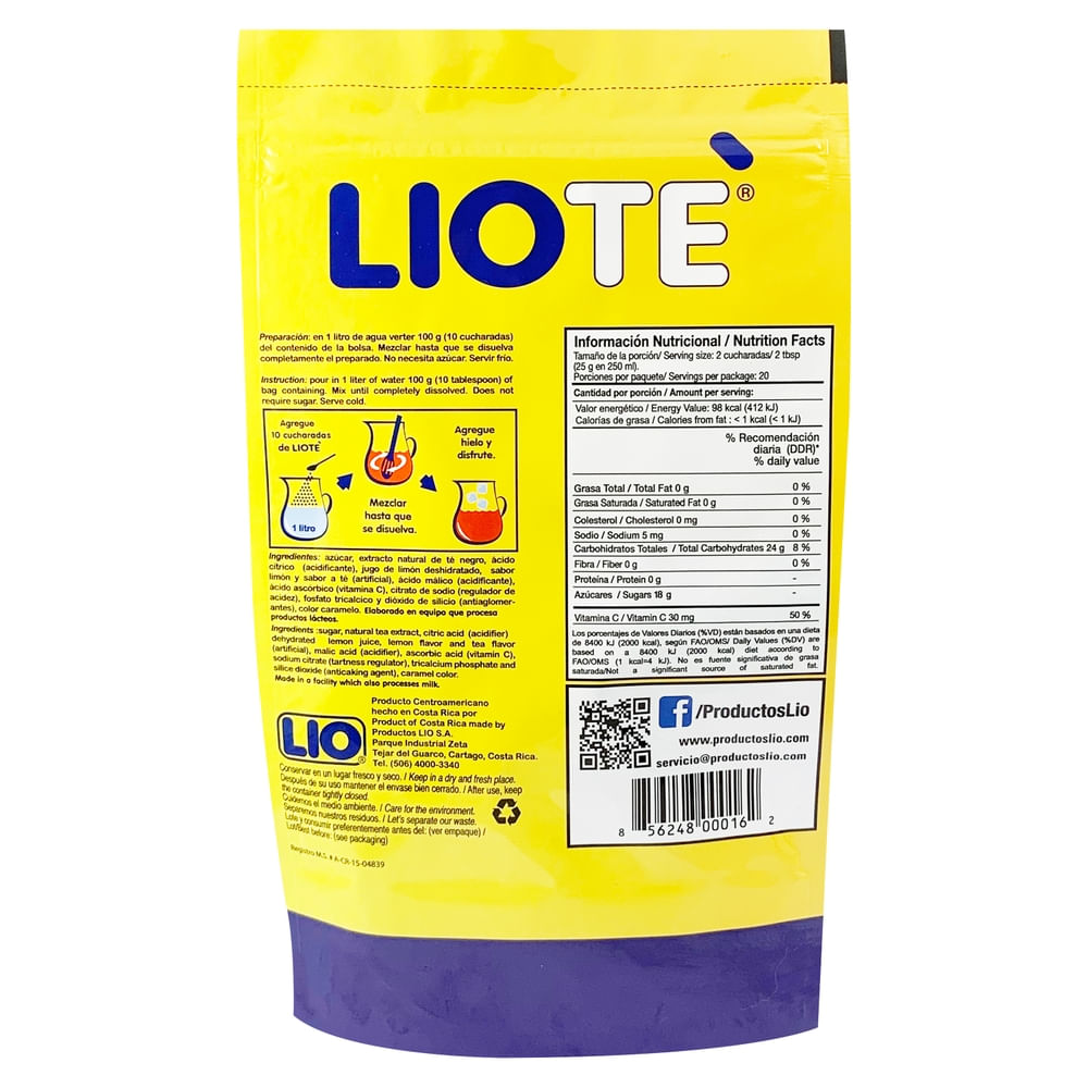 Comprar Bebida En Polvo Lio Té Limón 500gr | Walmart Costa Rica ...