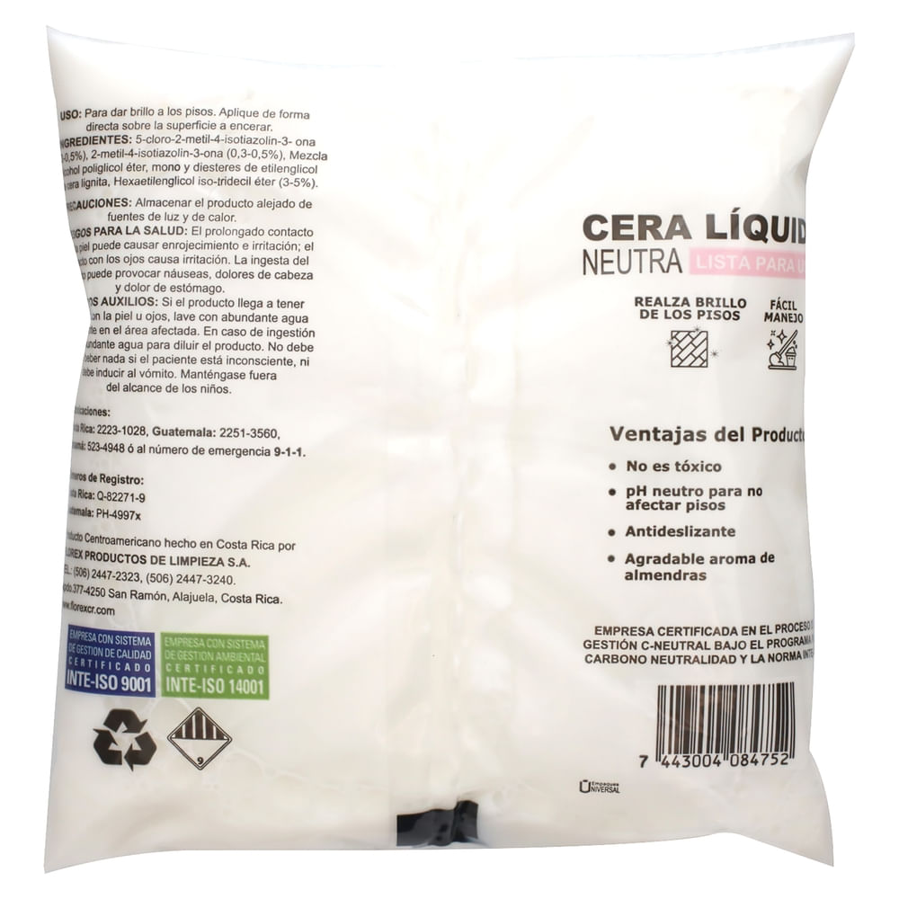 Comprar Cera Florex Líquida Neutra Bolsa -350ml | Walmart Costa Rica ...