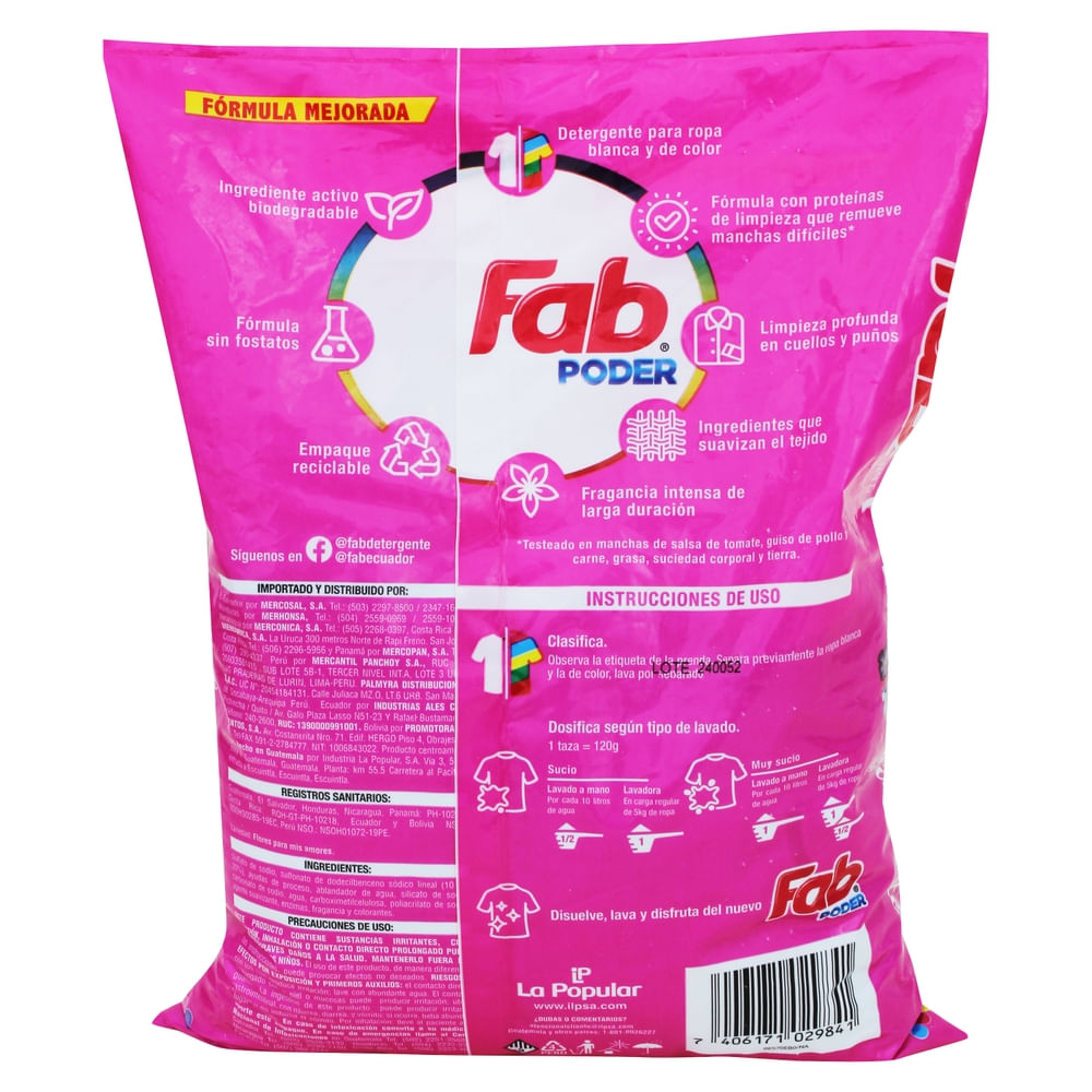 Comprar Detergente en polvo Fab 3 poder fragancia duradera - 1 kg ...