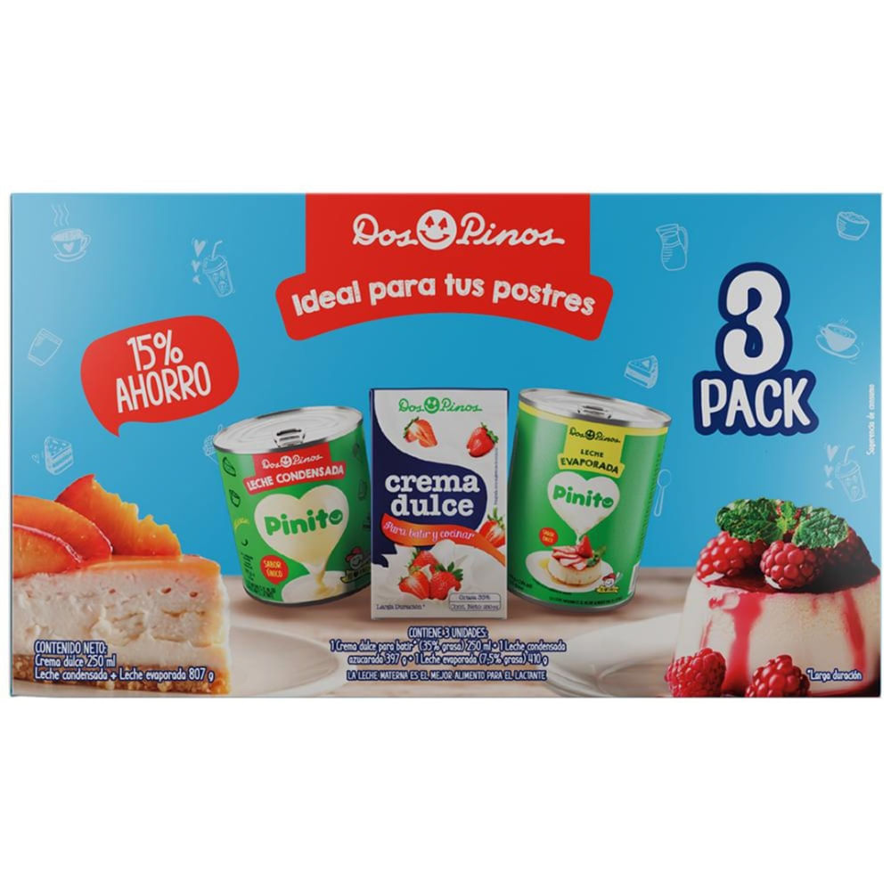 Comprar 3 Pack Dos Pinos Leche Condensada 397 g + Evaporada 410 g ...