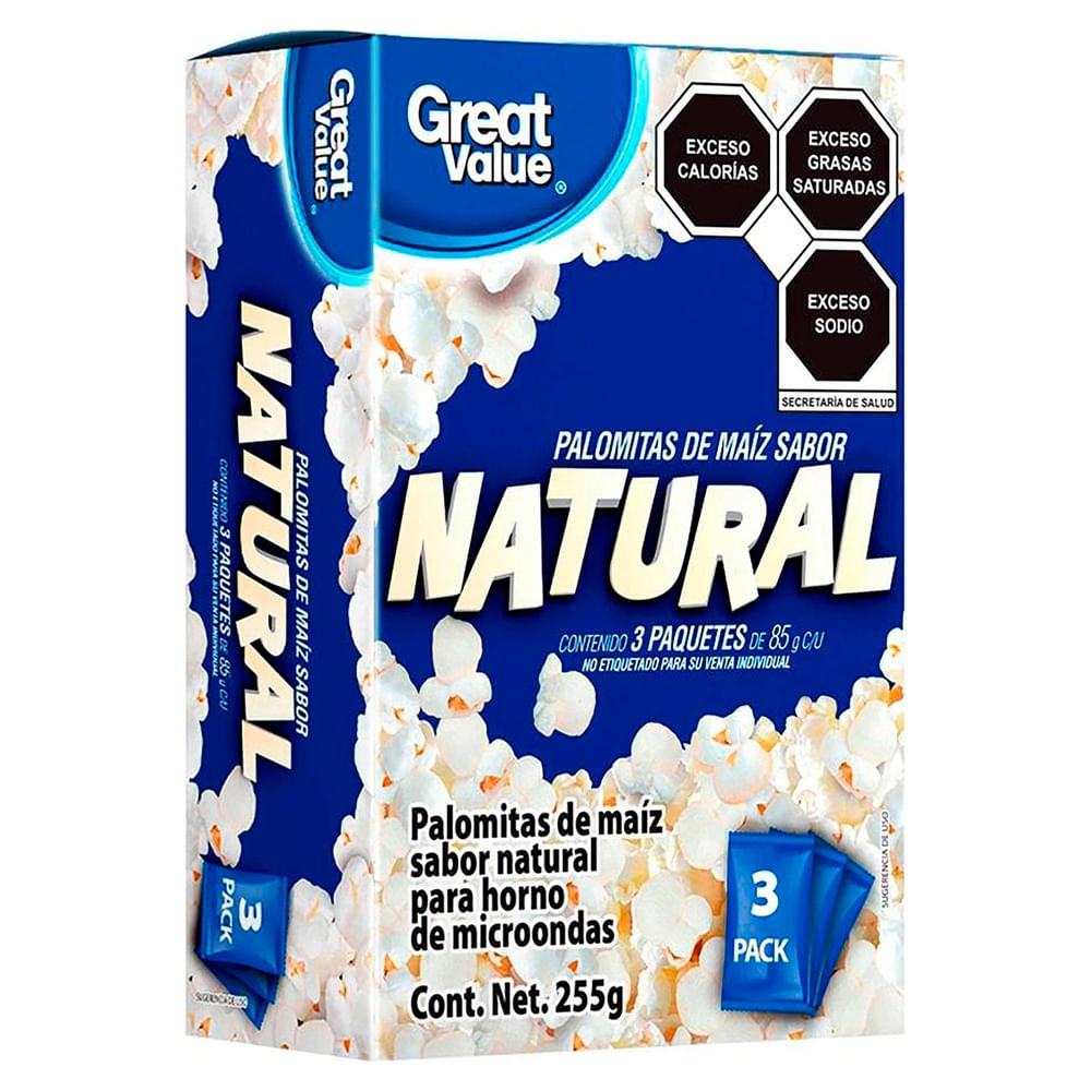Comprar Palomitas Great Value De Maíz Sabor Natural 3 Pack - 255 g ...