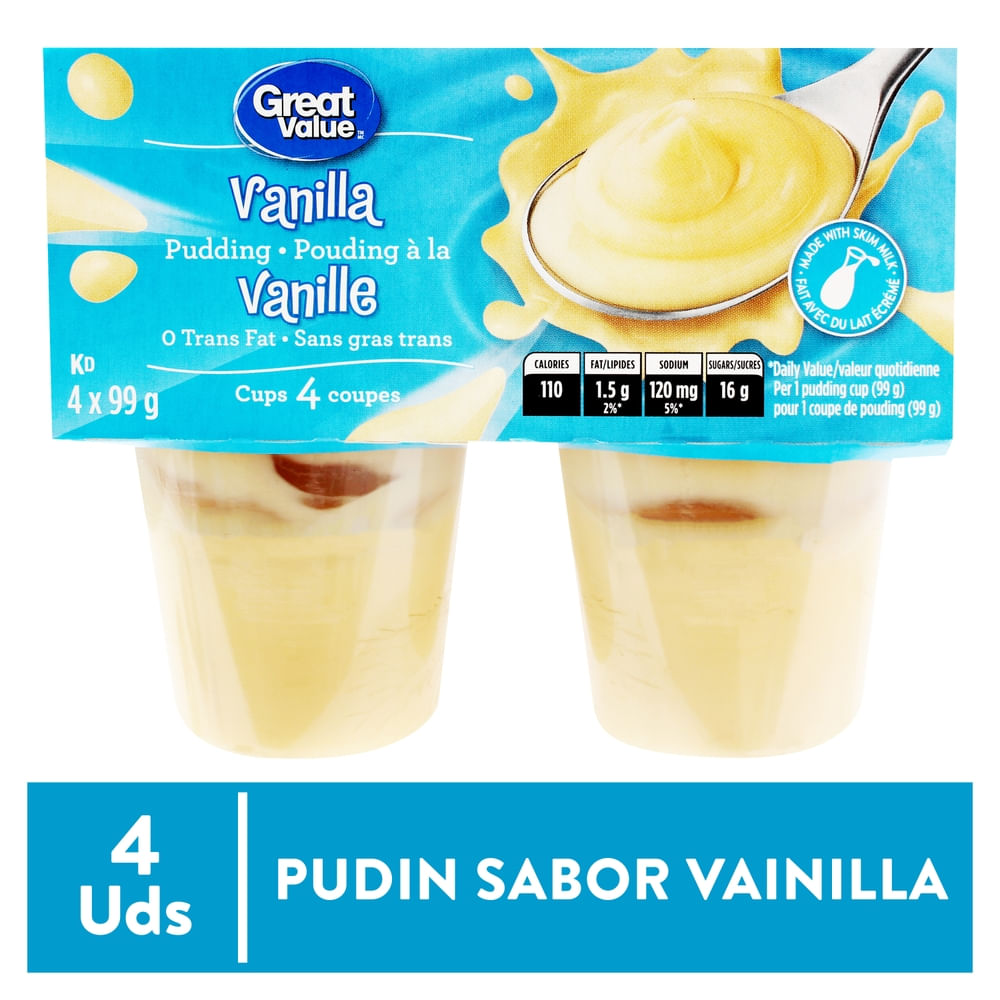 Comprar Pudding de vainilla Great Value sin grasas trans 4 pack - 396 g ...