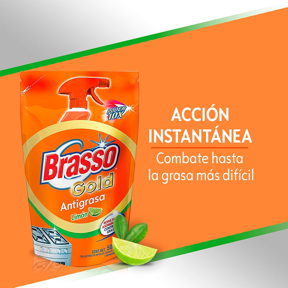 Comprar Limpiador Antigrasa Brasso Gold Limón Doypack -500ml | Walmart ...