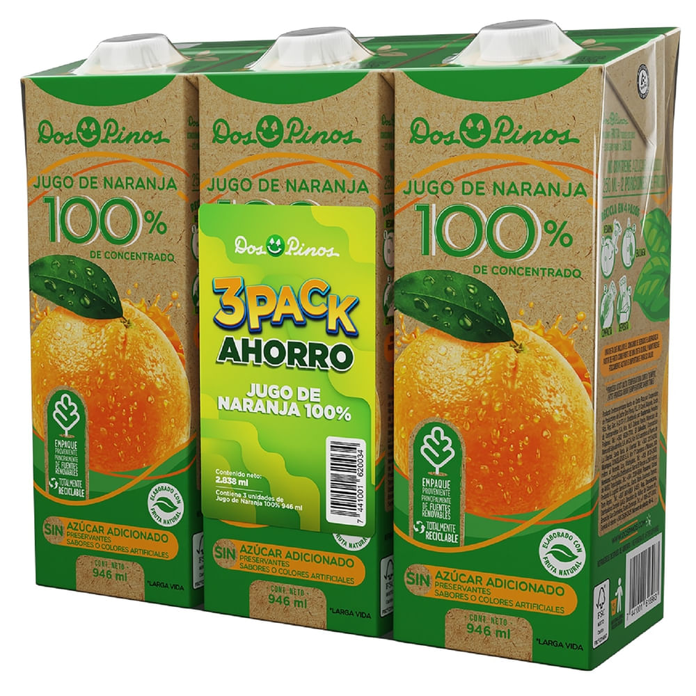 Comprar 3 Pack Jugo Dos Pinos Naranja - 1000ml | Walmart Costa Rica ...