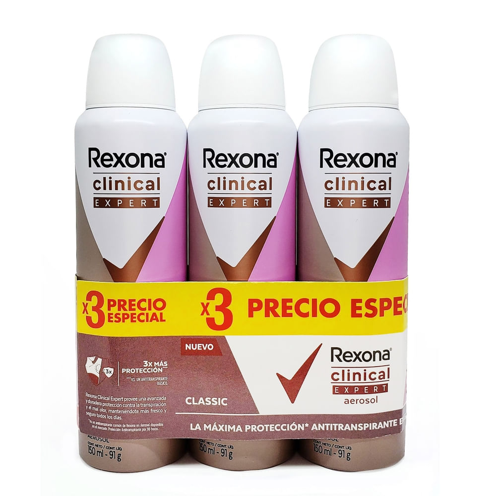Comprar Desodorante Rexona Clinical Dama Expert Classic Aerosol 3 Pack ...