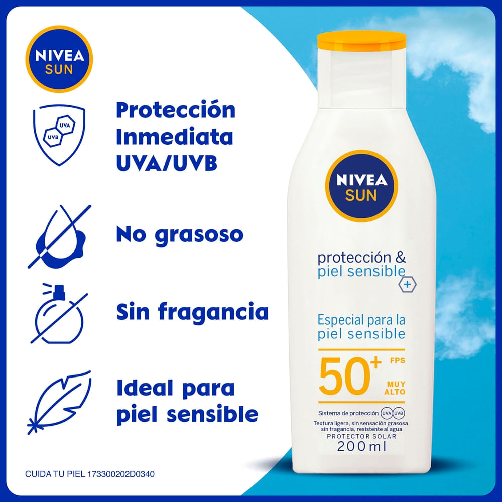 Comprar Protector solar Nivea sun piel sensible FPS 50 - 200 ml ...