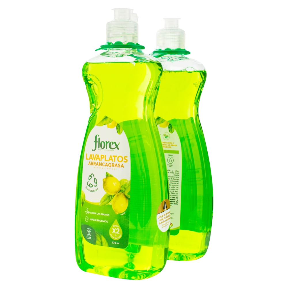 Comprar Lavaplatos arrancagrasa Florex líquido limón 2 pack - 1350 ml ...