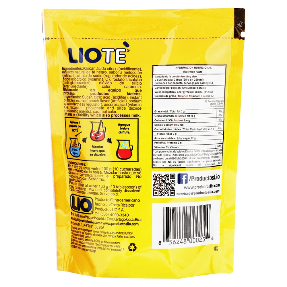 Comprar Bebida En Polvo Lio Té Melocotón - 100 g | Walmart Costa Rica ...