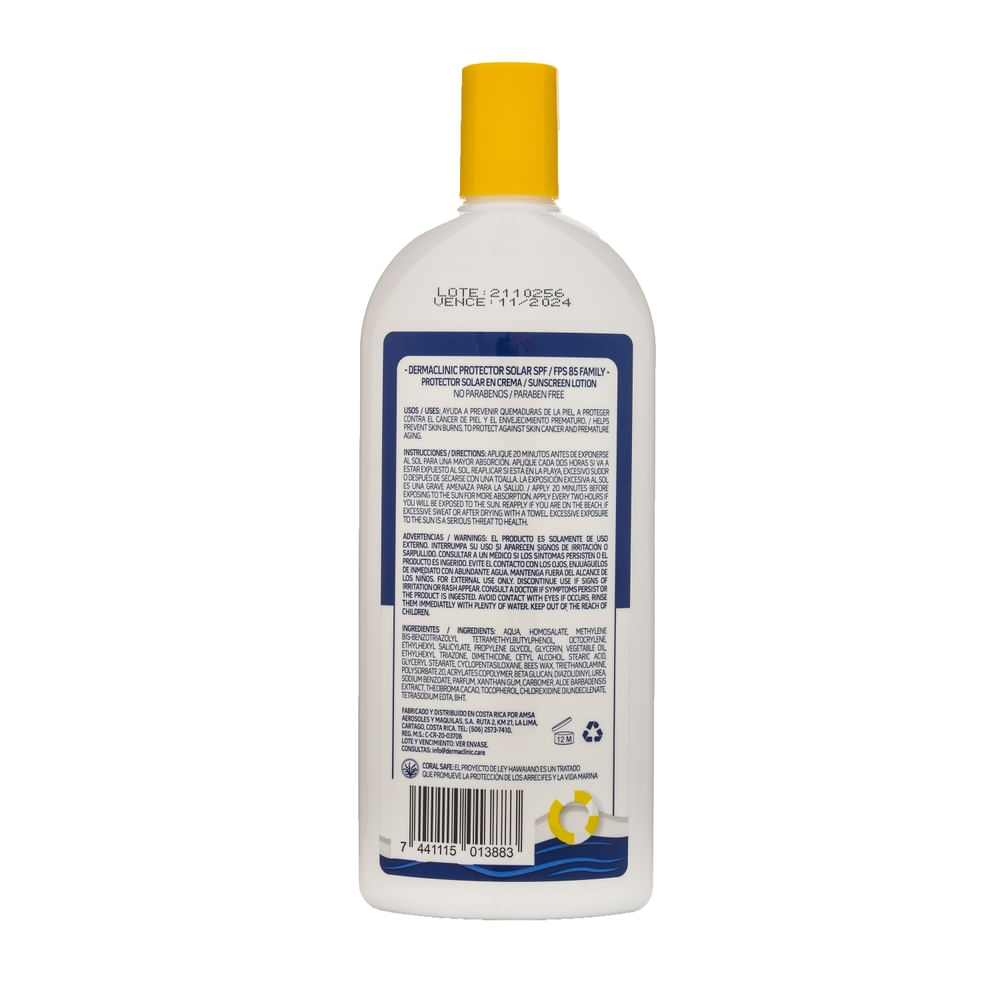 Comprar Protector solar Derma Clinic familiar FPS 85 - 473 ml | Walmart ...