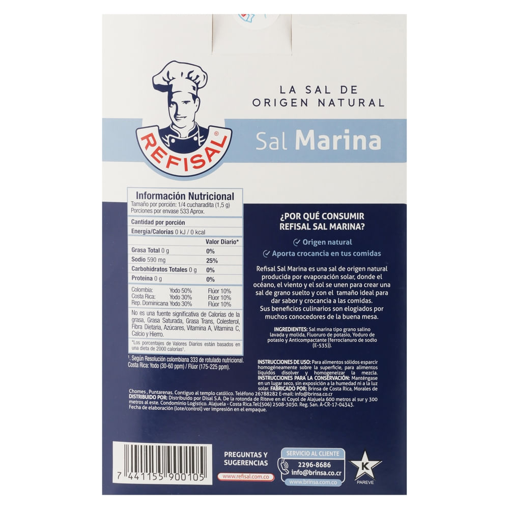 Comprar Sal Refisal Marina Refinada 800Gr | Walmart Costa Rica ...