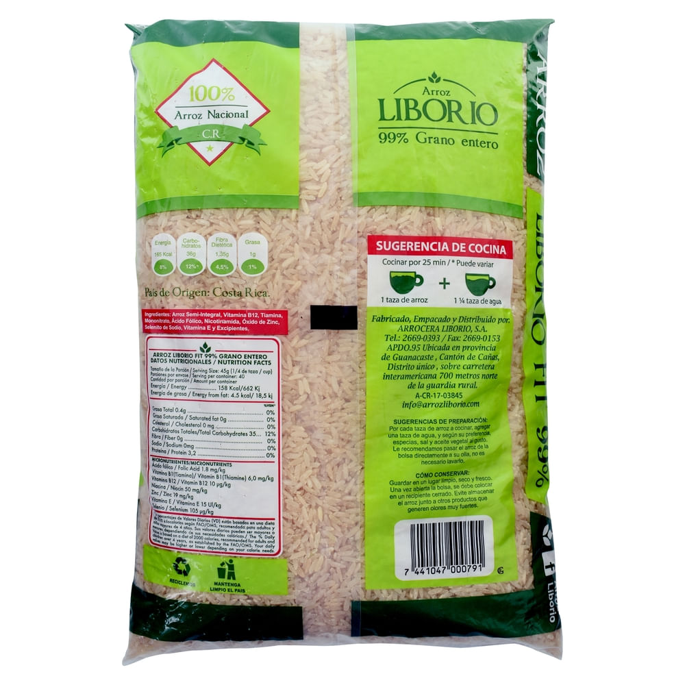 Comprar Arroz Liborio fit 99% grano entero - 1800 g | Walmart Costa ...