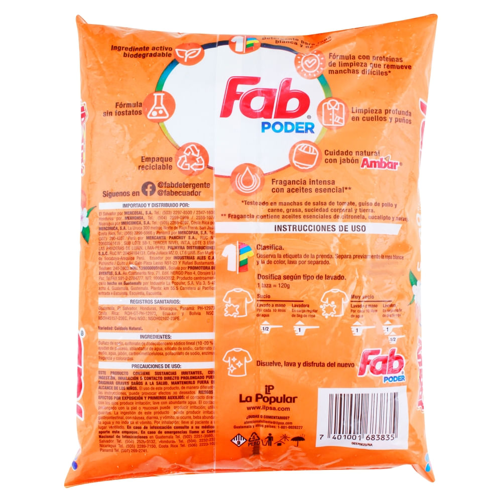 Comprar Detergente en Polvo Fab Ambar Natural - 800 g | Walmart Costa Rica