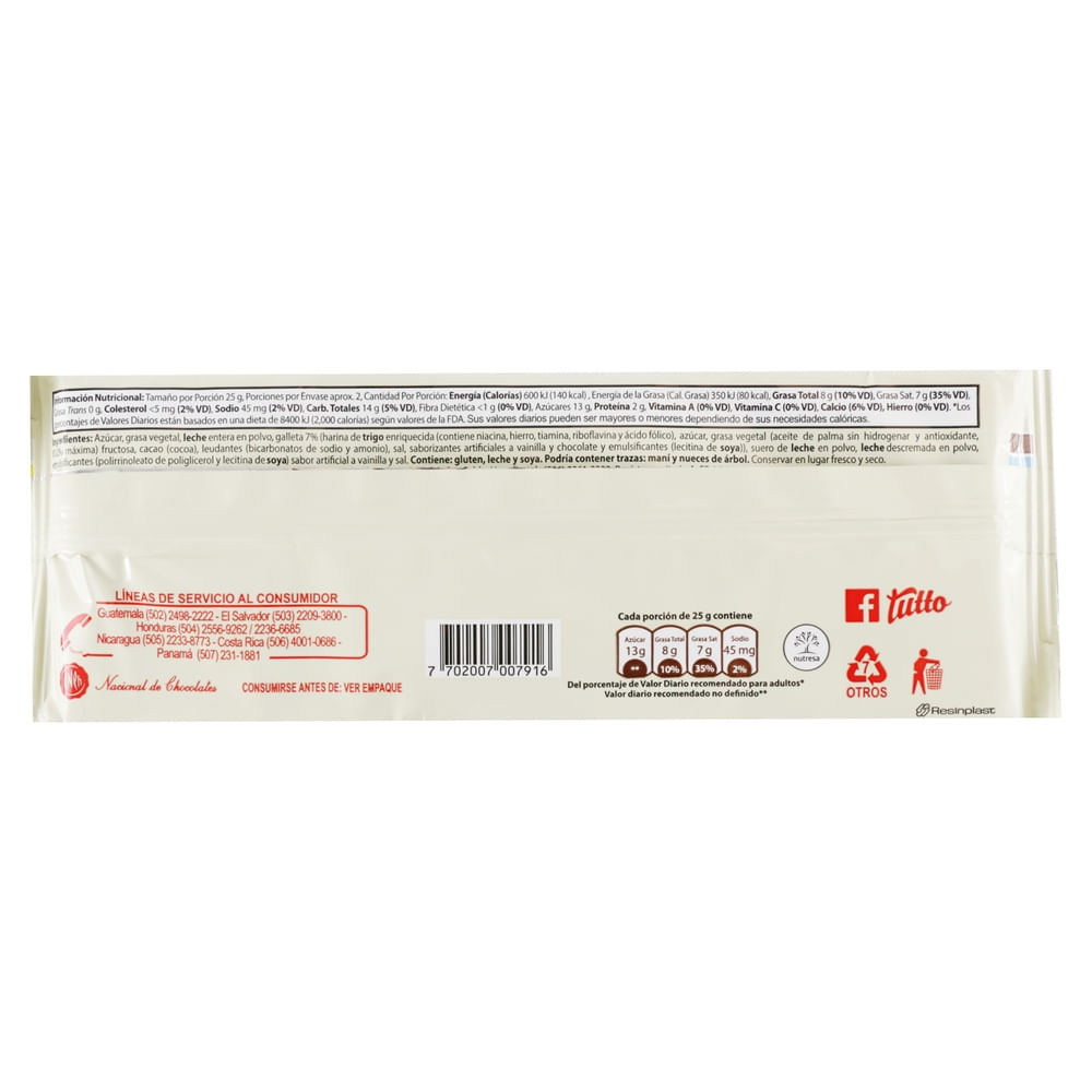 Comprar Chocolate Tutto, Blanco Cookies Cream - 44 g | Walmart Costa ...