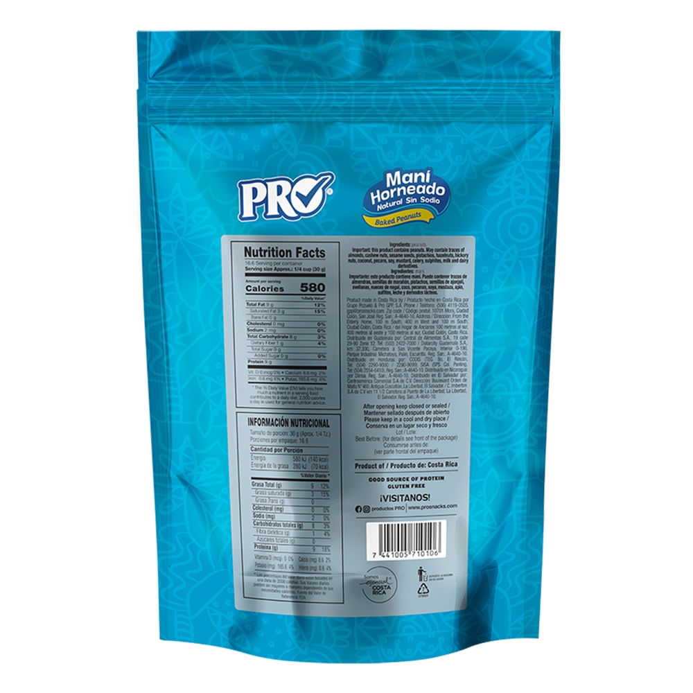 Comprar Mani Pro Sin Sal Paquete - 500 g | Walmart Costa Rica - Walmart ...