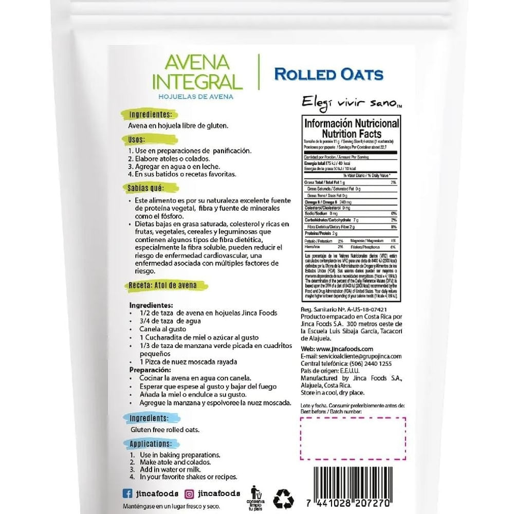 Comprar Avena Jinca foods integral - 250 g | Walmart Costa Rica ...