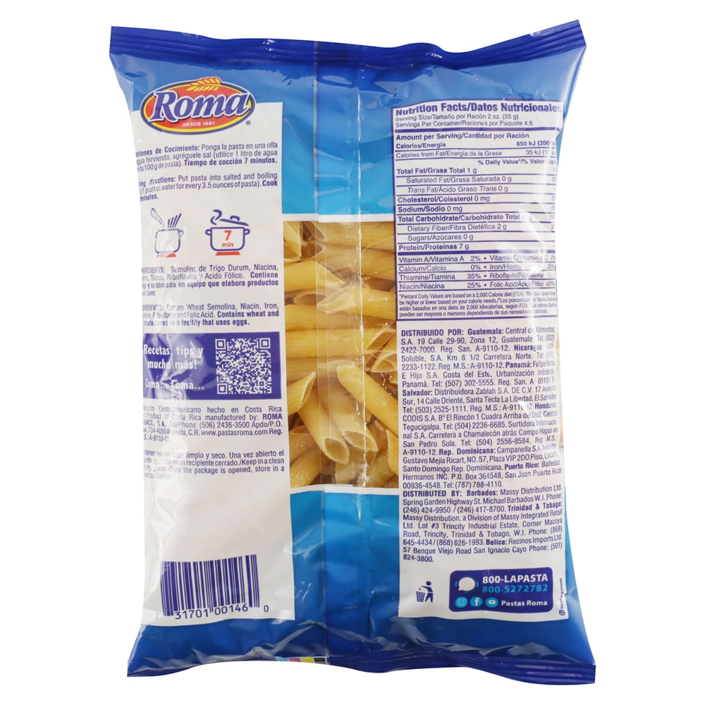 Comprar Pasta Roma plumas enriquecida - 250 g | Walmart Costa Rica ...
