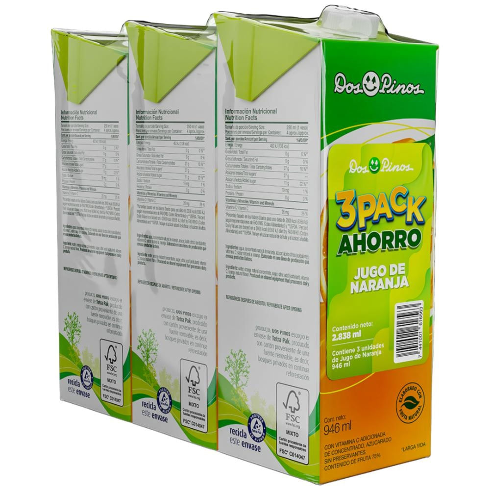 Comprar Jugo de Naranja UHT Dos Pinos, 3Pack -946ml | Walmart Costa ...