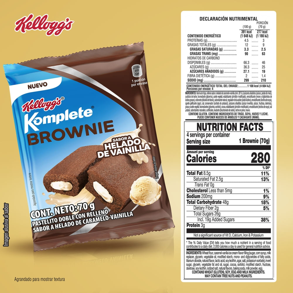 Comprar Brownie Kelloggs Komplete Sabor Helado de Vainilla - 70 g ...