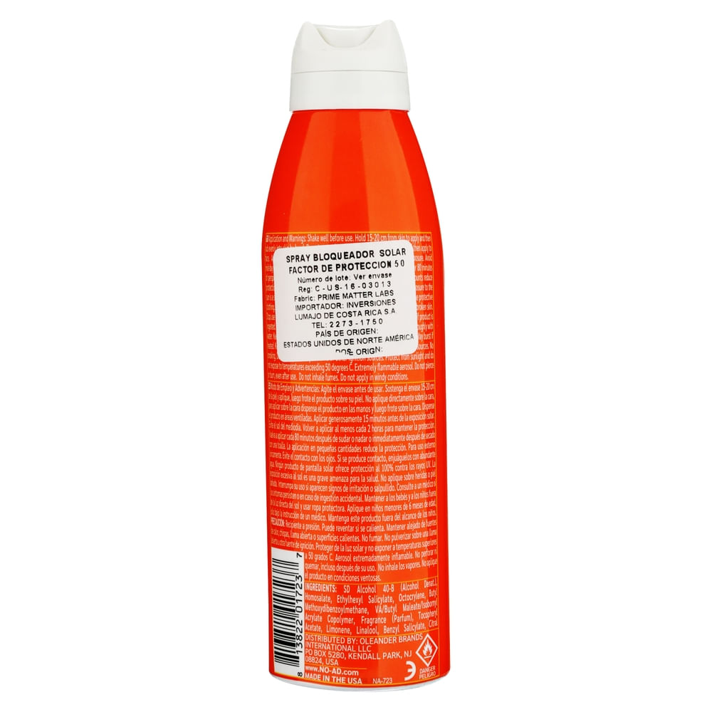 Comprar Protector solar NO AD en spray FPS 50 - 156 g | Walmart Costa ...