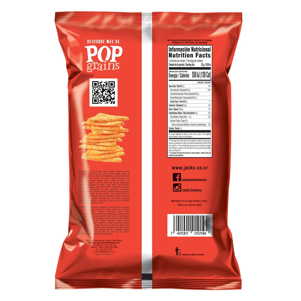 Comprar Snack Pop Grains Sabor Queso Cheddar Picante - 175 g | Walmart ...