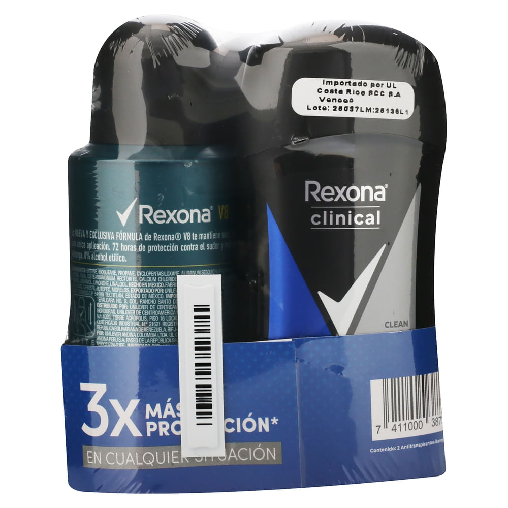 2 pack Desodorante Rexona cliniccal Stick Clean Y Mini Aerosol - 250 ml ...