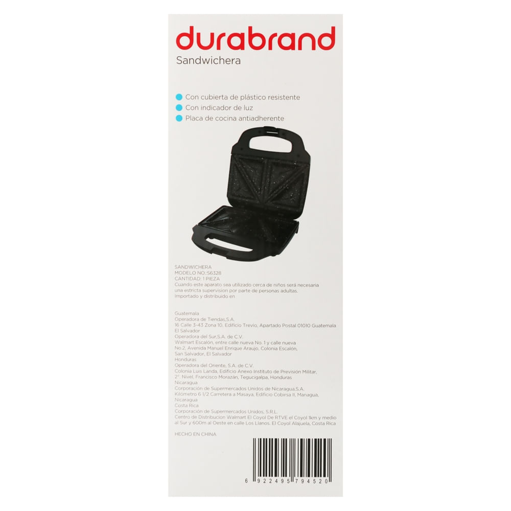 Sandwichera Durabrand 2 Divisiones700 W - Walmart | Costa Rica