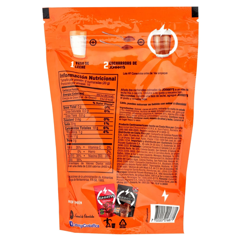 Comprar Bebida Johnny´s Mezcla De Chocolate - 200 g | Walmart Costa ...