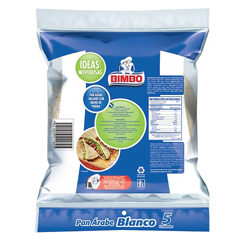 Comprar Pan blanco Bimbo tipo árabe 5 Uds - 380 g | Walmart Costa Rica ...