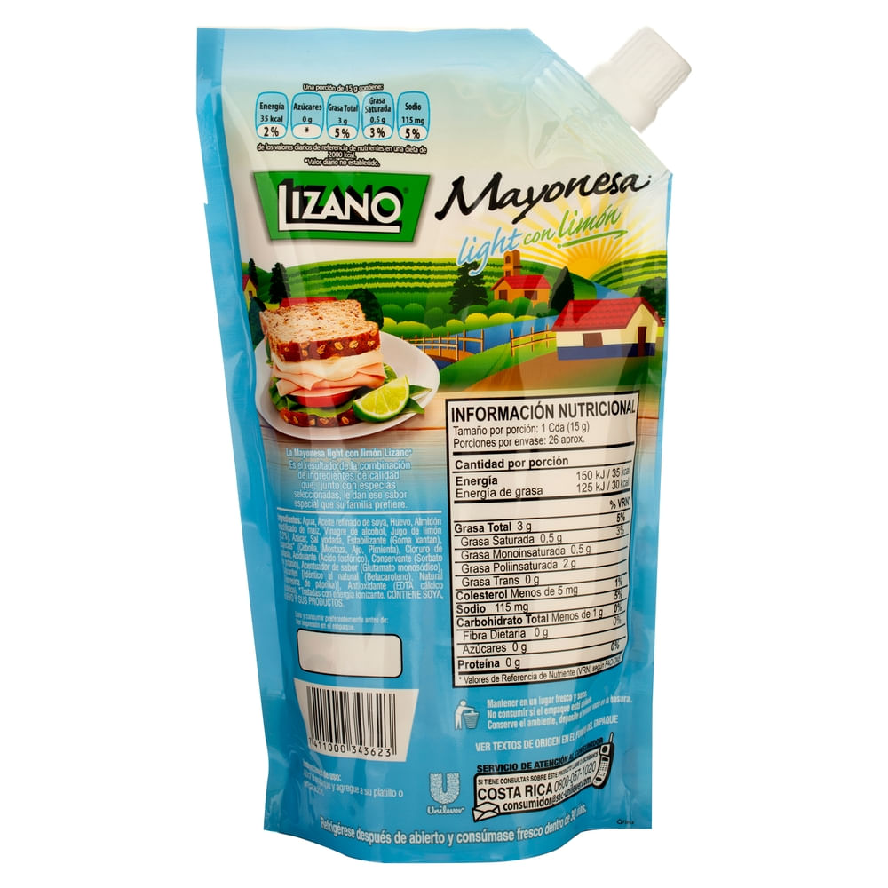Comprar Mayonesa Lizano light con limón doypack - 380 g | Walmart Costa ...