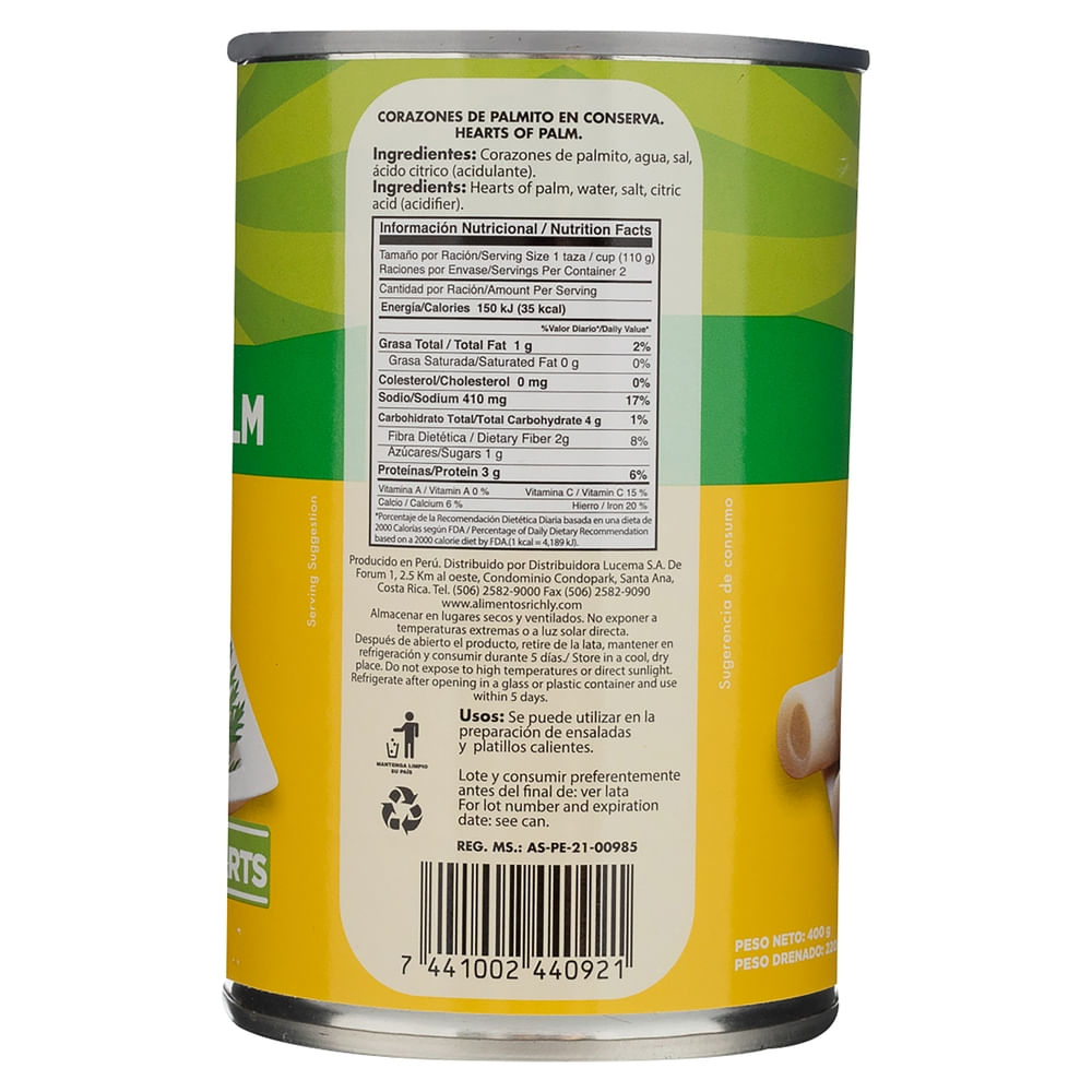 Comprar Palmito Richly Entero Enlatado -220 g | Walmart Costa Rica ...