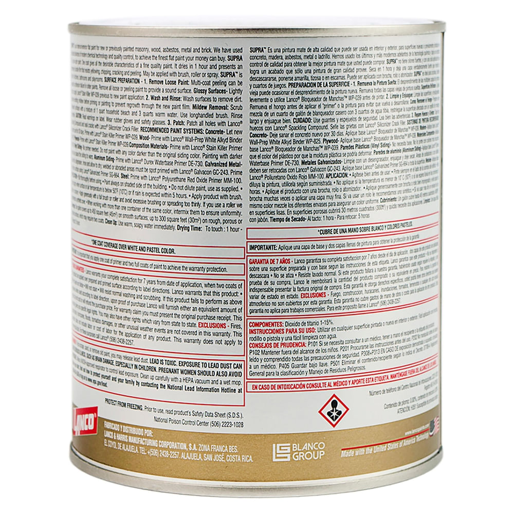 Comprar Pintura Lanco, lx supra blanco cuarto galon | Walmart Costa ...
