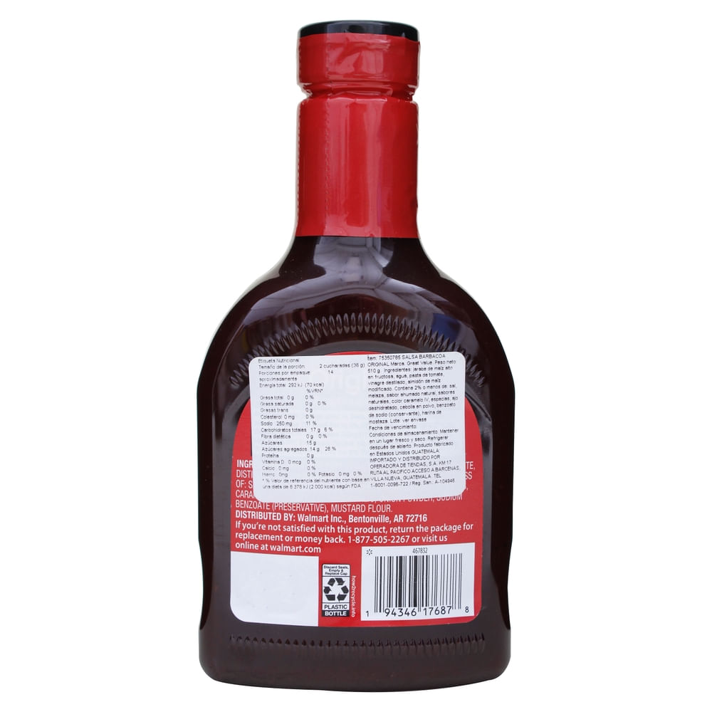 Comprar Salsa Bbq Great Value Original 510 Gr | Walmart Costa Rica ...