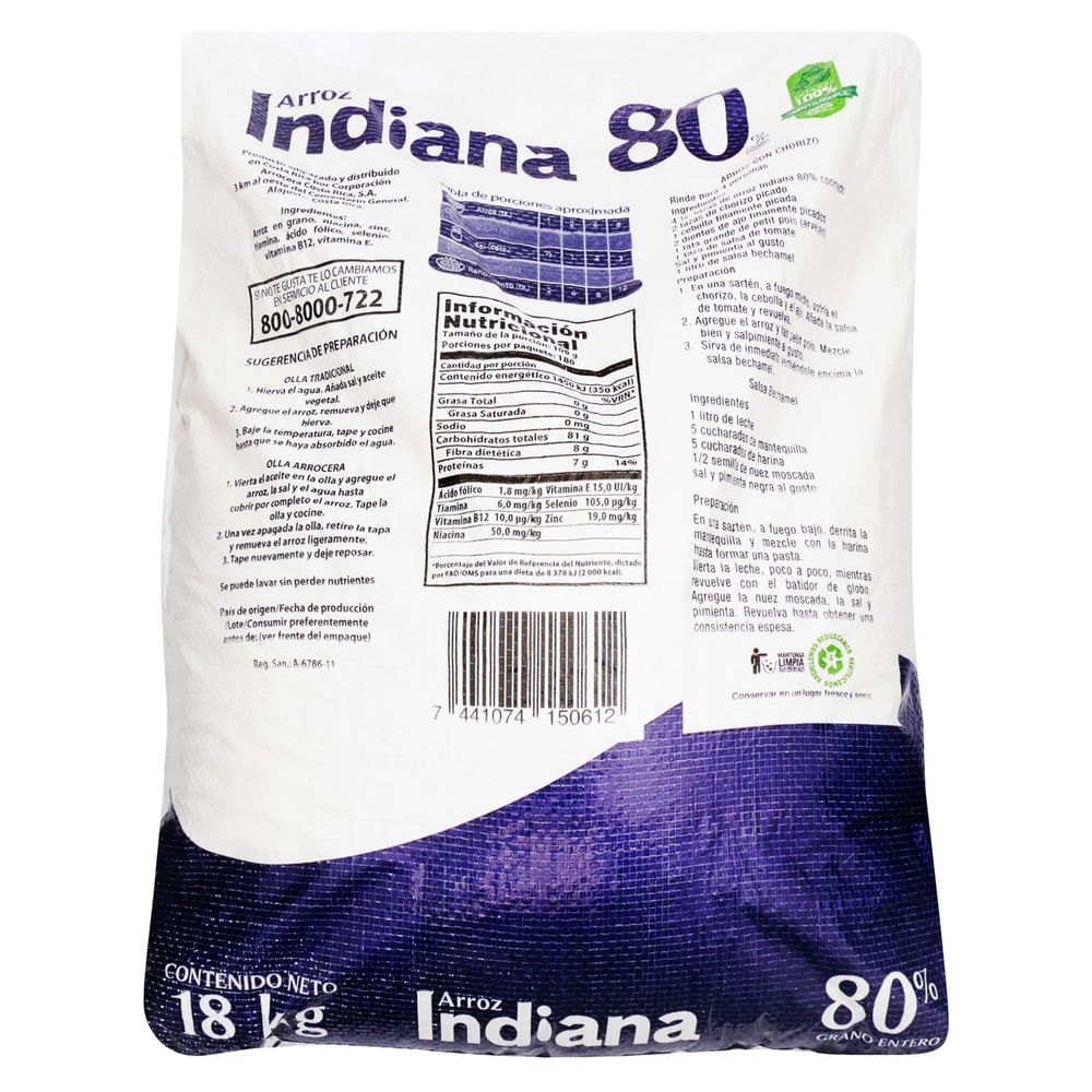 Comprar Arroz Indiana 80% grano entero saco - 18 kg | Walmart Costa ...