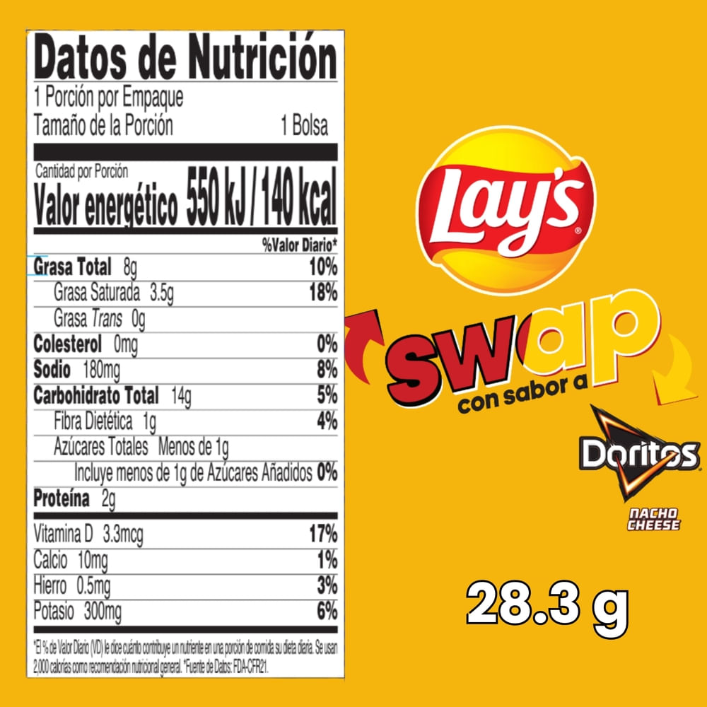 Comprar Papas y Frituras Lay's Swap con sabor a Doritos Nacho Cheese 28 ...